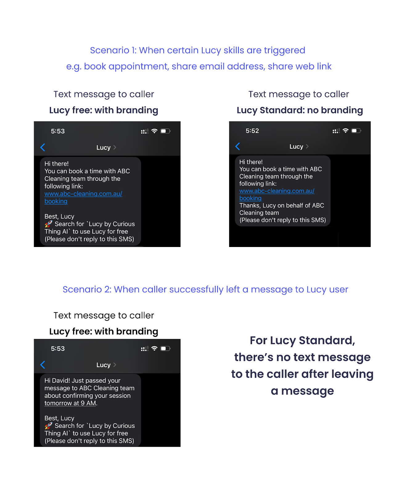 Lucy AI Phone Agent Branding in the Free Plan